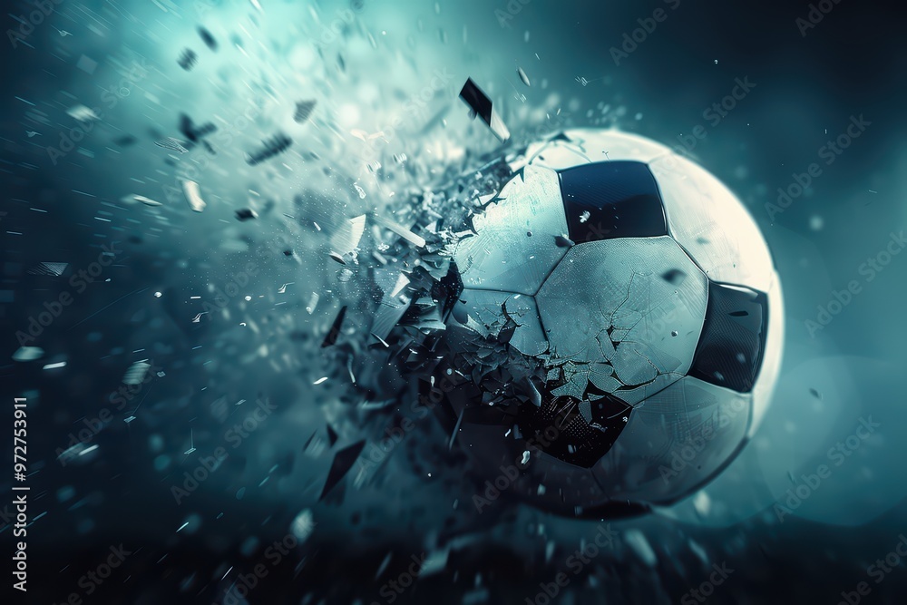 Dynamic image of an exploding soccer ball, capturing energy and ...