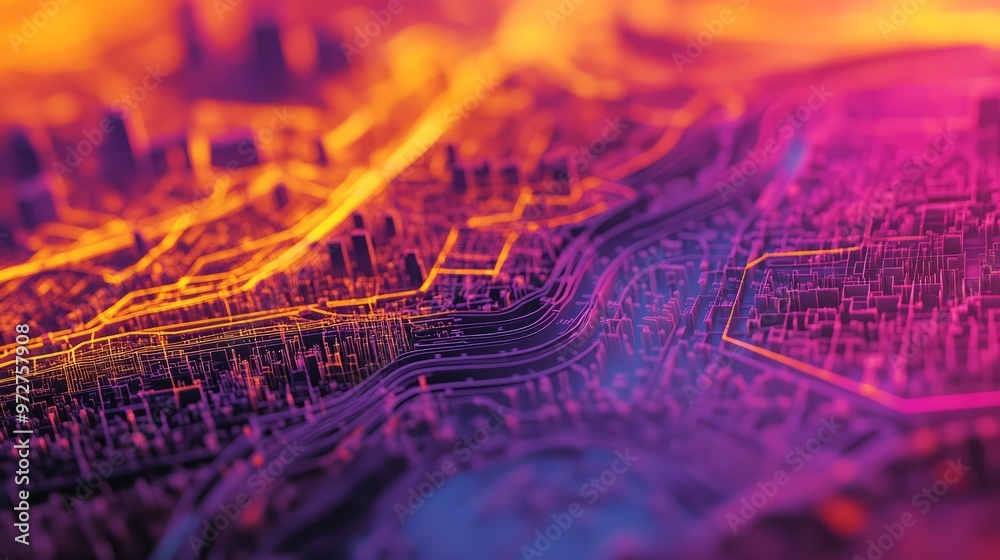 Heatmap of a city's transportation system, with warm colors ...