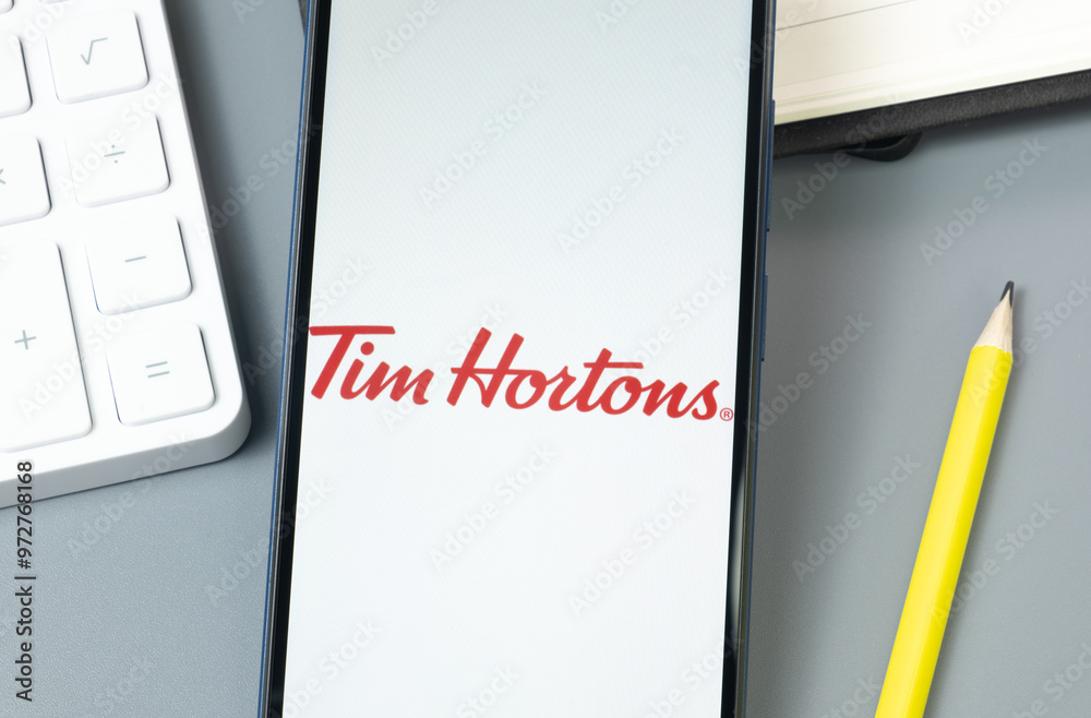 New York, USA - 30 August 2024: Tim Hortons Logo on Phone Screen ...