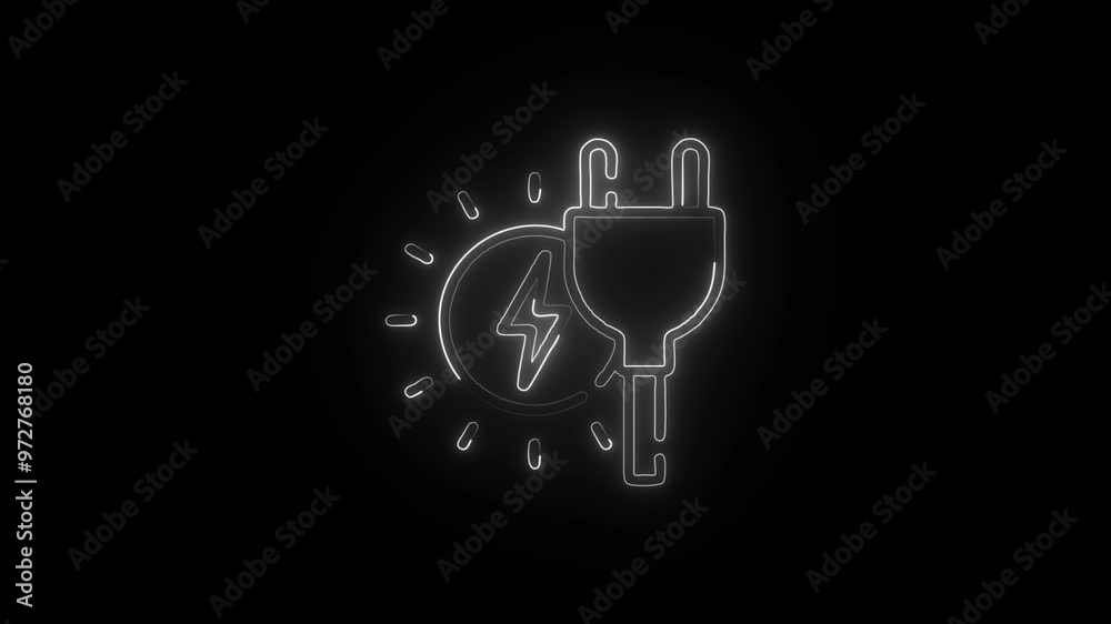 Neon Charge icon on dark background. Glowing animated Charge symbol ...