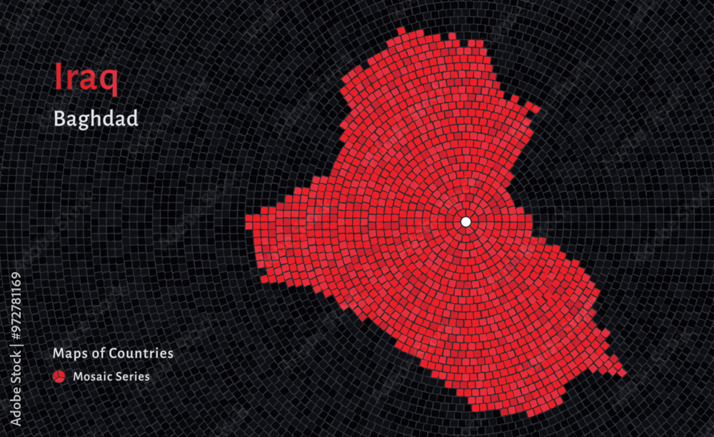 Iraq Map with a capital of Baghdad Shown in a Mosaic Pattern Stock ベクター ...