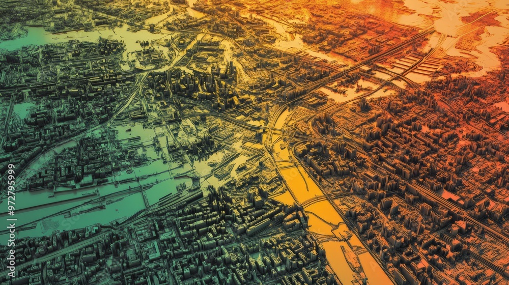 Heatmap of a city's water distribution system, with warm colors ...