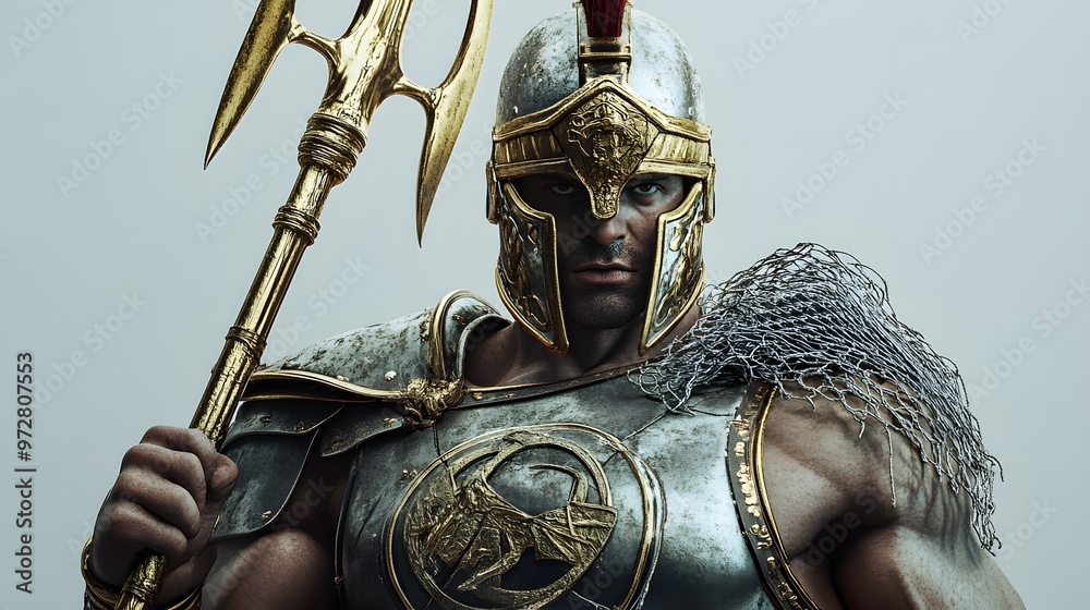 6. **Detailed 3D render of a Roman gladiator in armor with a trident ...