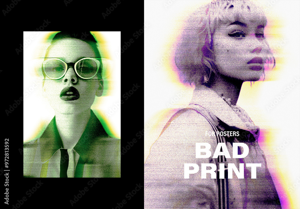 Bad Color Printing Poster Photo Effect Mockup Stock Template | Adobe Stock