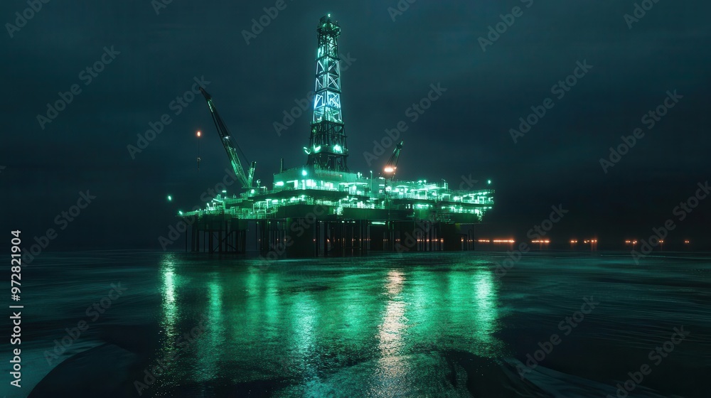ecofriendly oil rig harnessing geothermal energy bioluminescent algae ...