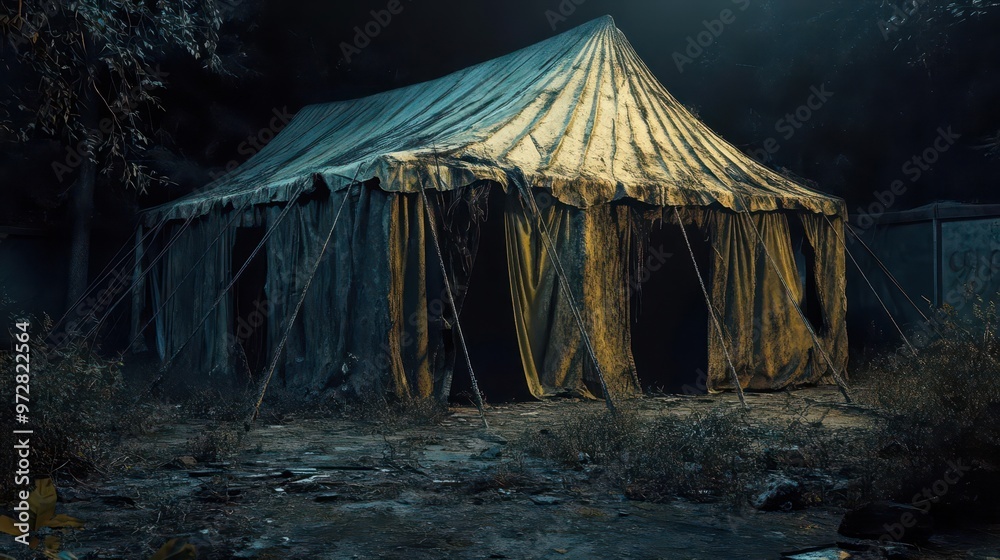 eerie abandoned circus tent moonlit and shadowfilled tattered canvas ghostly remnants of past ...