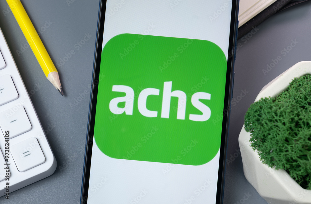 New York, USA - 30 August 2024: Achs Logo on Phone Screen, Company Icon ...