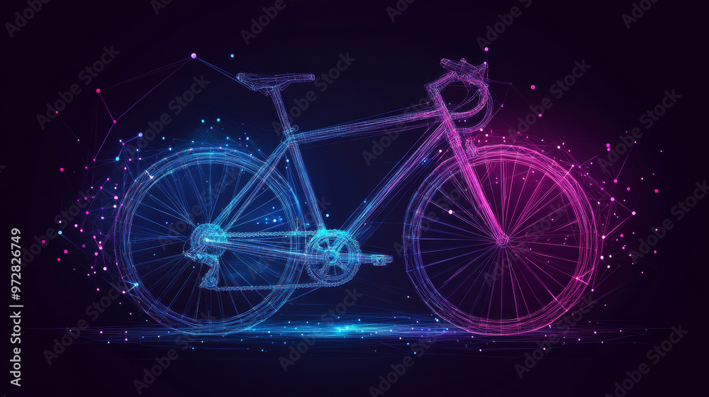 An abstract vector image of a bicycle, rendered in a low poly wireframe ...