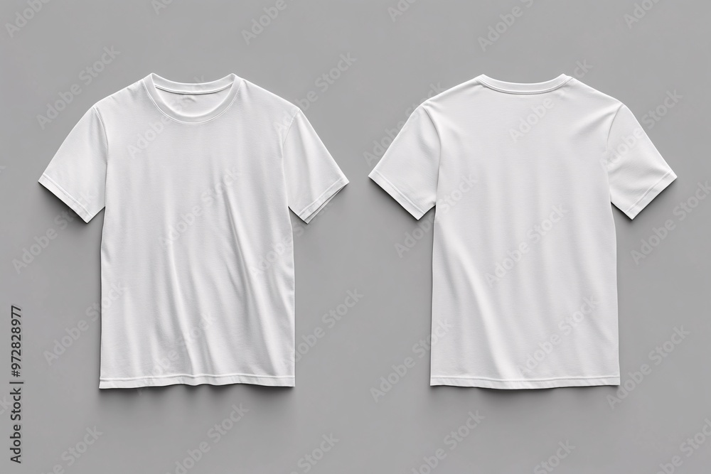 Display of a plain white t-shirt showcased from the front and back ...