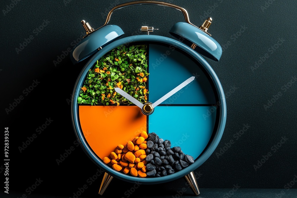 A clock with different sections representing work, leisure, and ...