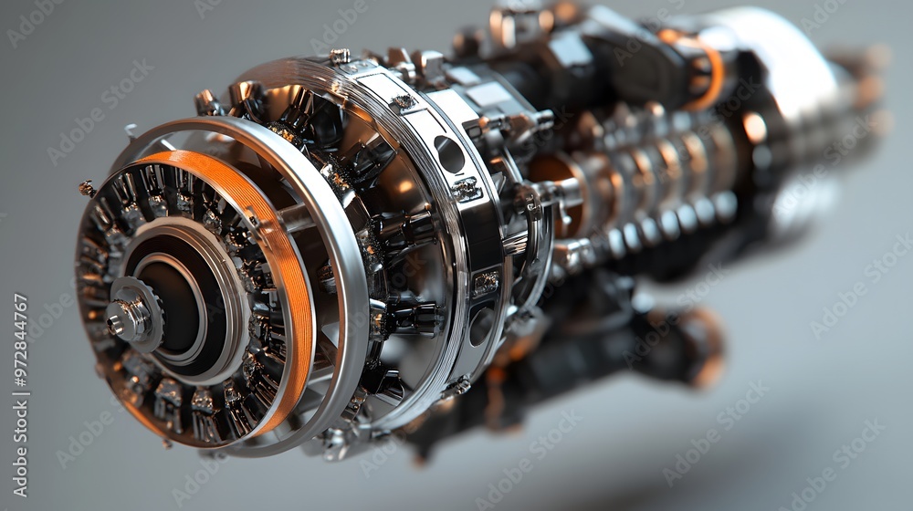 22. **3D depiction of a compact radial engine with exposed rotating ...