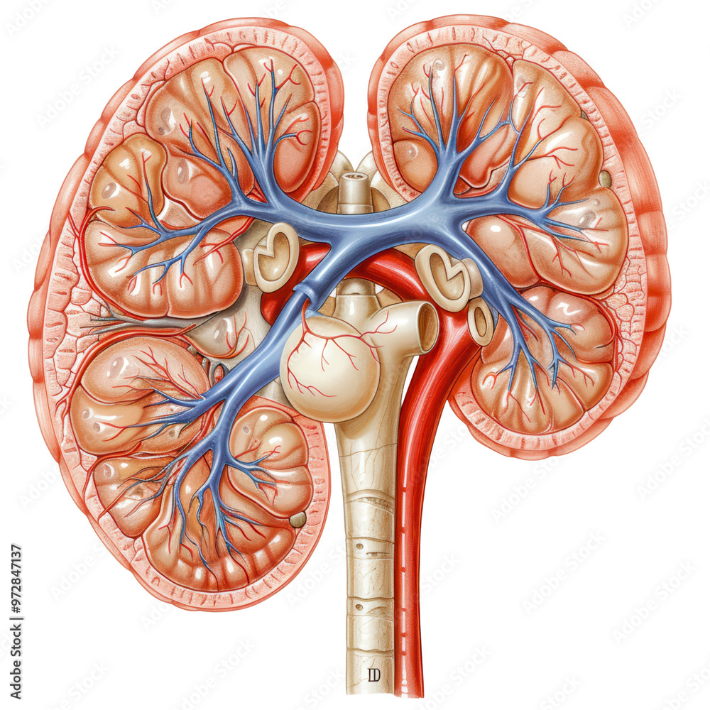 Human Kidney Anatomy Illustration Cross Section Renal Arteries and ...