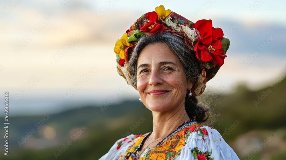 Authentic Joy - Middle-aged Portuguese Woman in Folk Costume Smiling ...