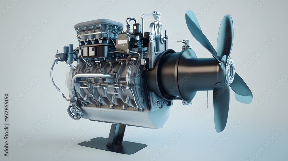6. **Realistic 3D model of a marine engine with complex cooling system ...