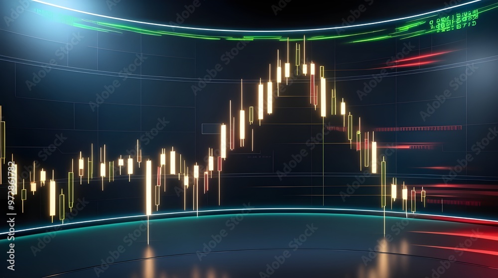 A hyper-realistic, high-resolution financial stock market chart ...
