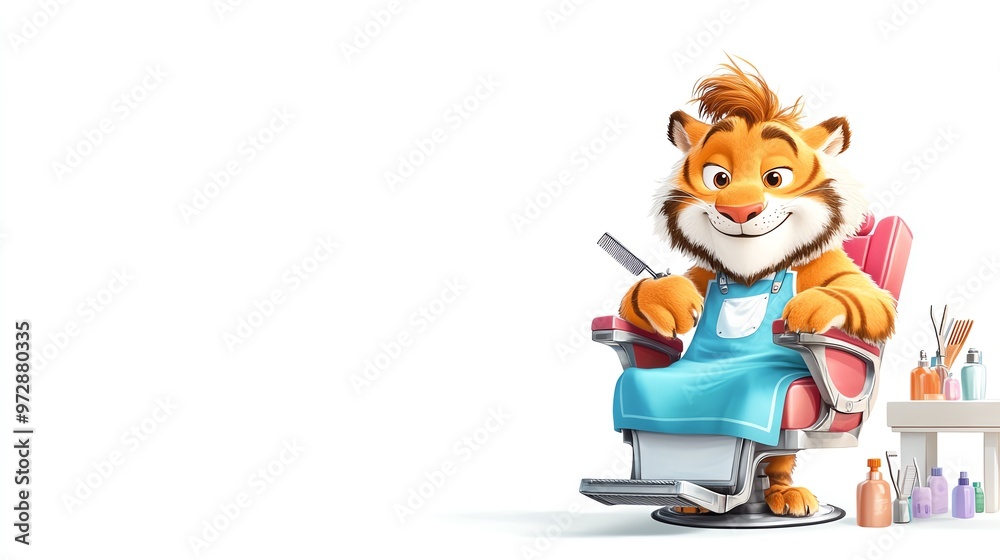 Tiger Barber A friendly cartoon tiger in a barber s apron, holding a ...