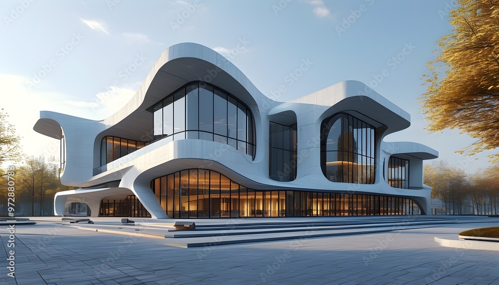 Stylish modern club building encircled by expansive square, designed ...