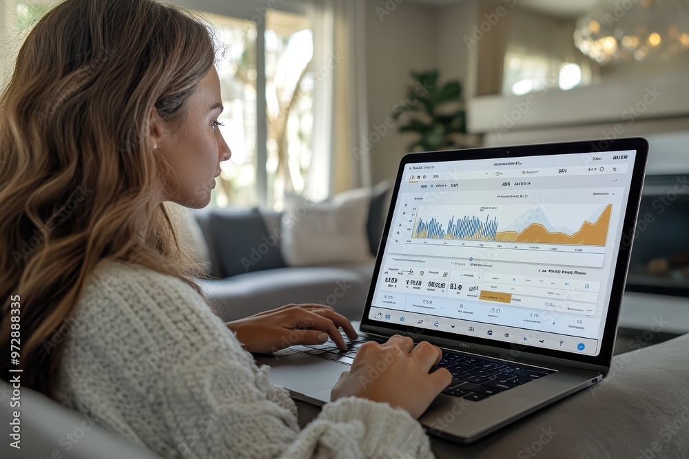 Gen Z client on a laptop engaging with AI-powered financial tools Stock ...