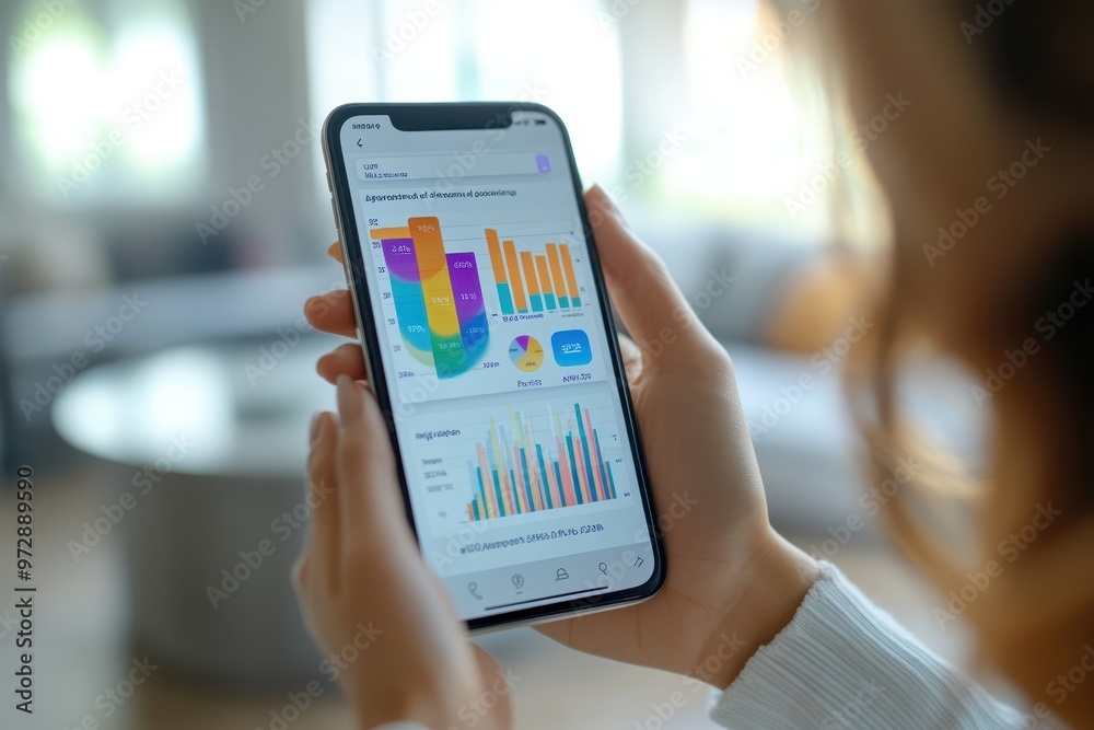 Close-up of spending insights on a mobile app with clear, simple charts ...