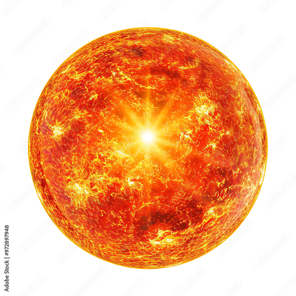 Bright glowing sun at the center of the solar system, depicted with ...