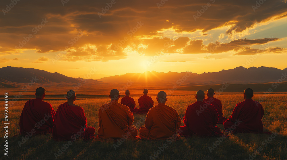 Sunrise prayers at a remote Mongolian monastery, monks chanting, the ...