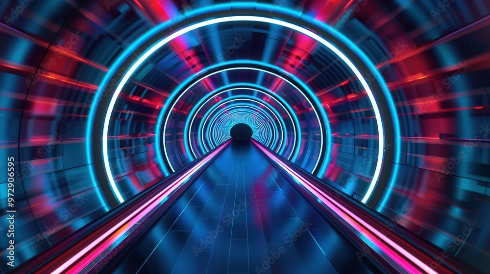 Futuristic Light Tunnel, an abstract digital landscape featuring ...