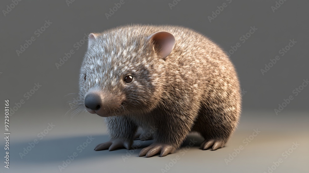 34. **Adorable 3D model of a baby wombat with a round body and gentle ...