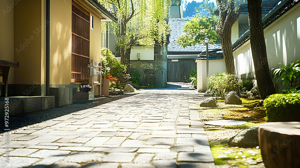 Stone Pathway Leading Through a Tranquil Japanese Garden with Lush ...