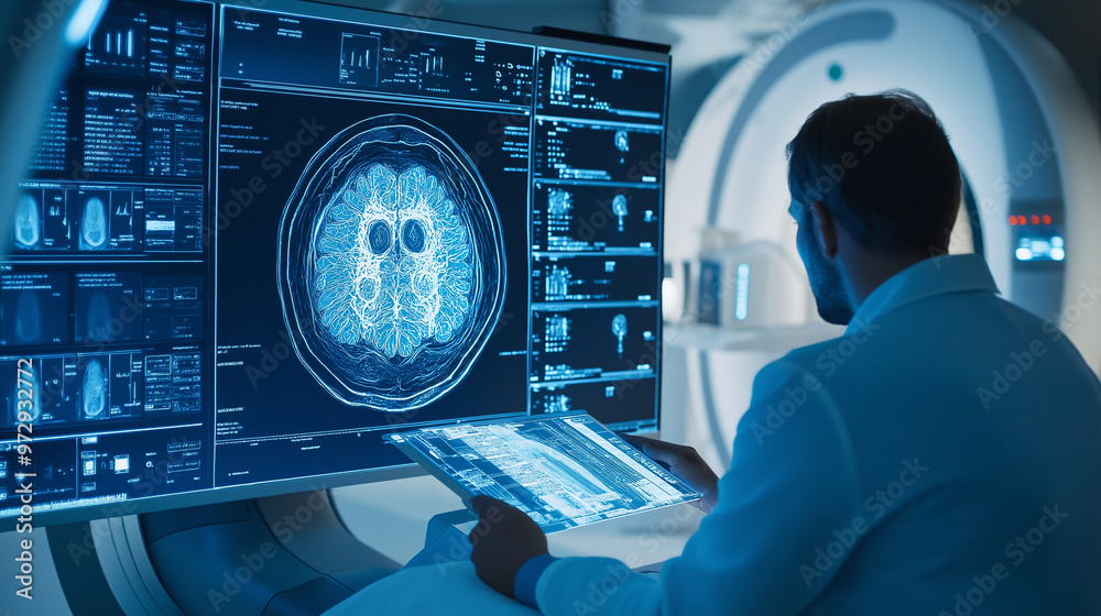 A radiologist examining AI-generated 3D reconstructions of a patient's ...