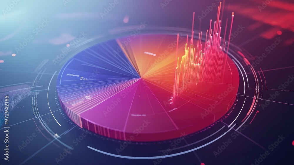 A dynamic shot of a 3D pie chart with animated segments, showing real ...