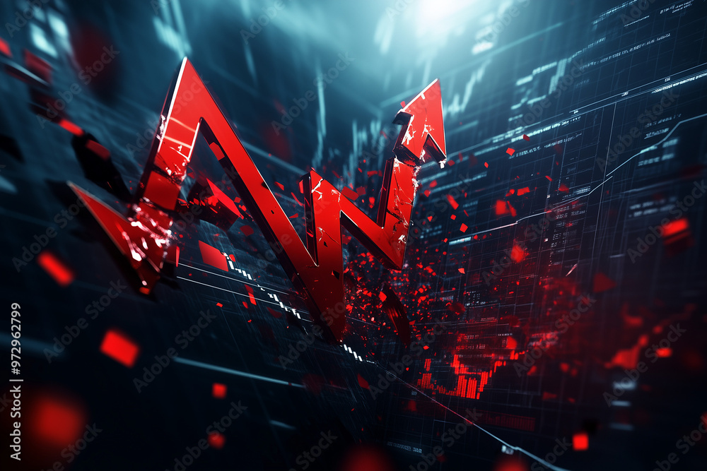 Stock market crash abstract, red arrows diving into a dark abyss ...