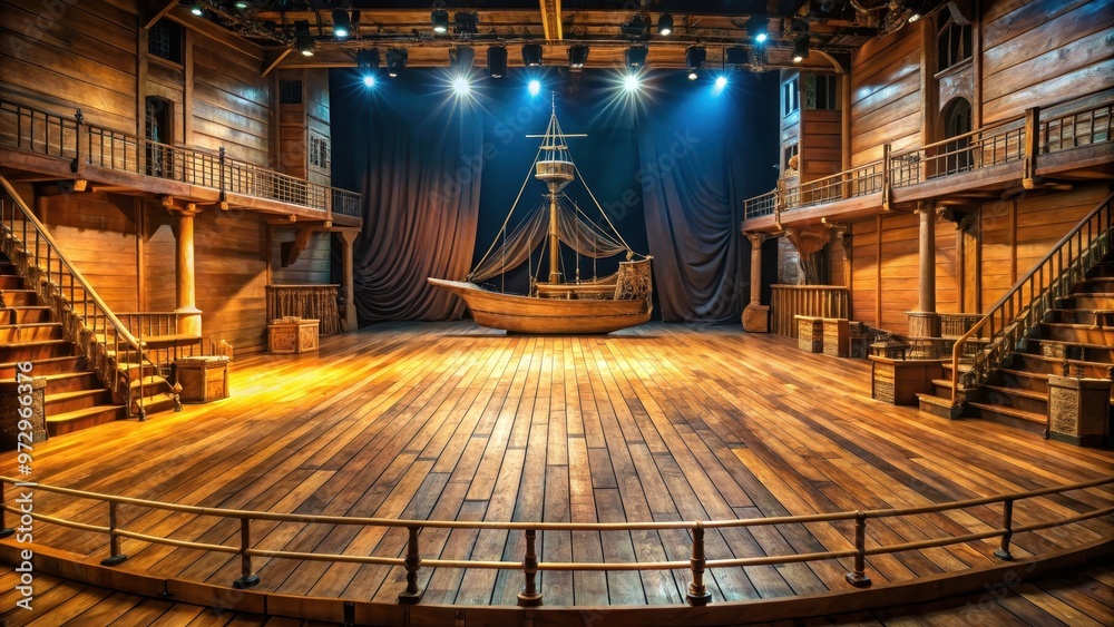 Empty pirate ship deck background for theater stage scene, Pirate, ship ...