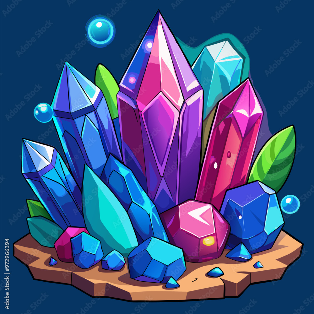Crystals of gem stone or diamond. Cartoon vector set of jewel mineral ...