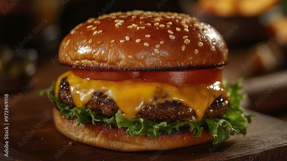 delicious closeup of an american cheeseburger, the perfect blend of ...