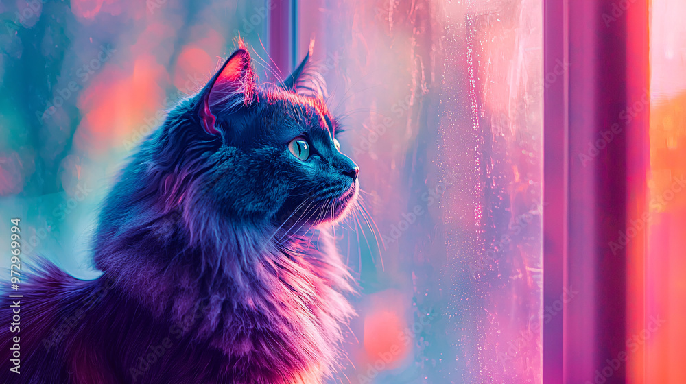 Point-of-view shot of a Persian Cat observing from a window, with an ...