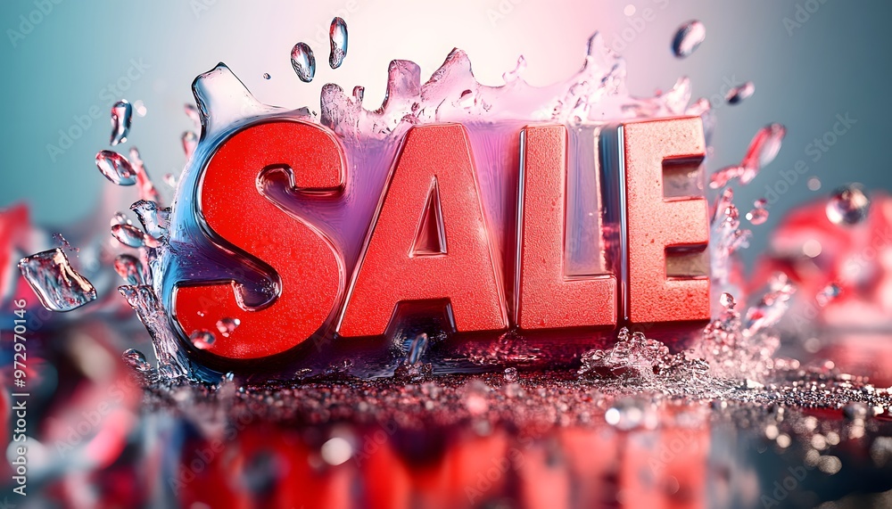 Vibrant 3D SALE sign splashes through water, creating an eye-catching ...