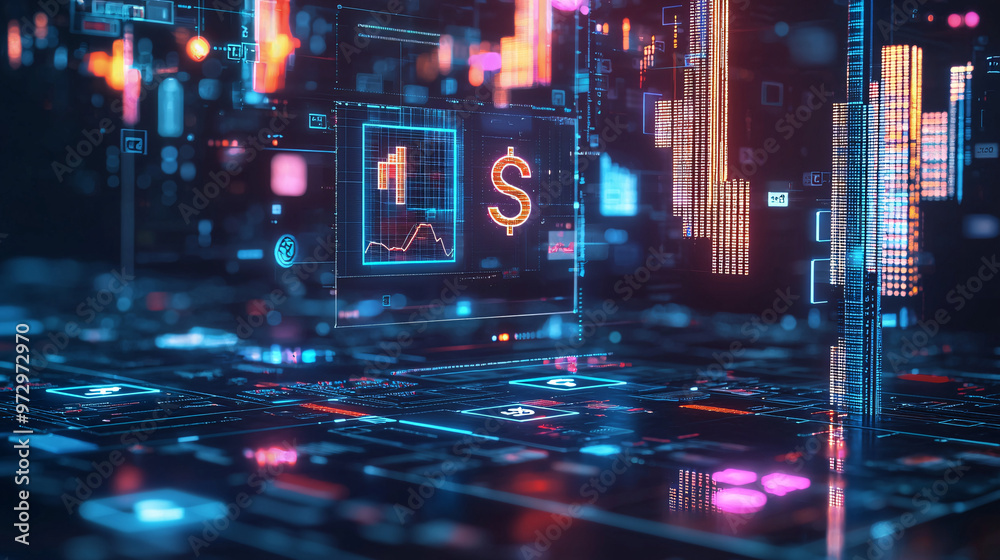 3D visualization of a cash management system with animated financial ...