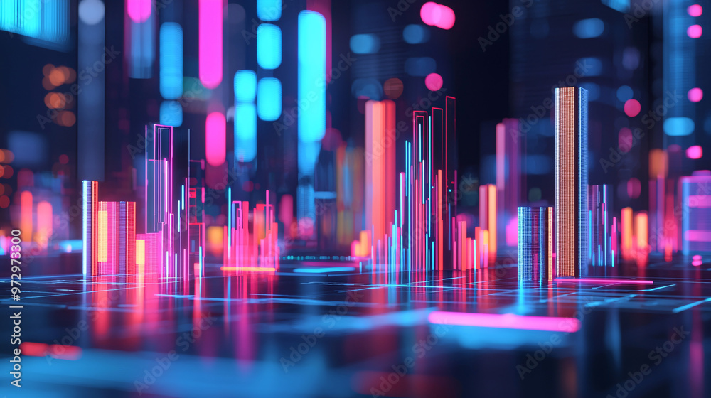 3D model of a digital financial hub with animated cash flows ...