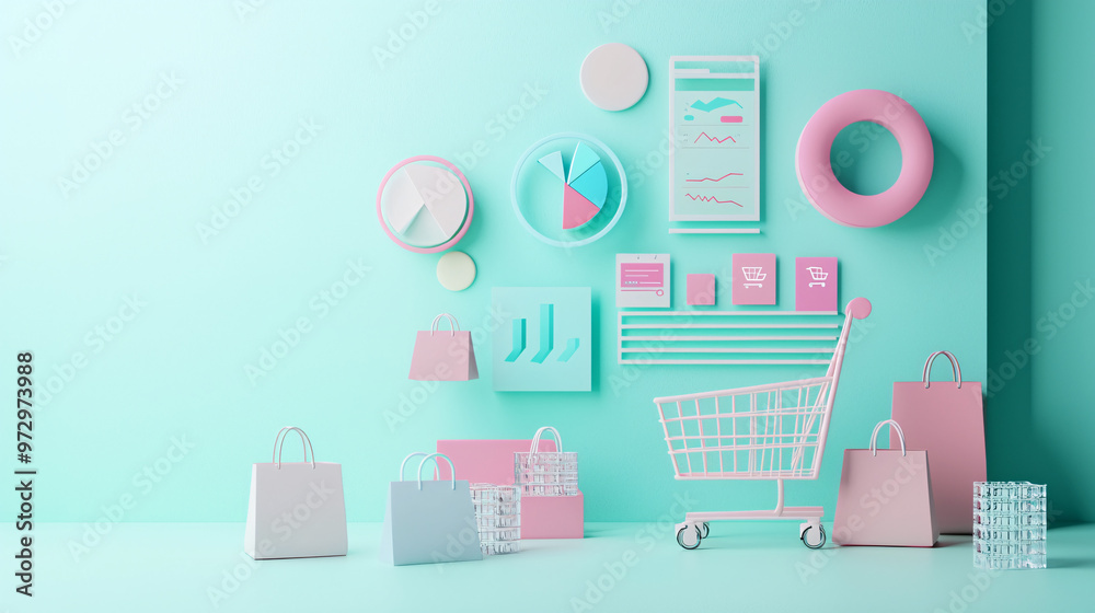 3D model of a marketing dashboard with analytics graphs and pie charts ...