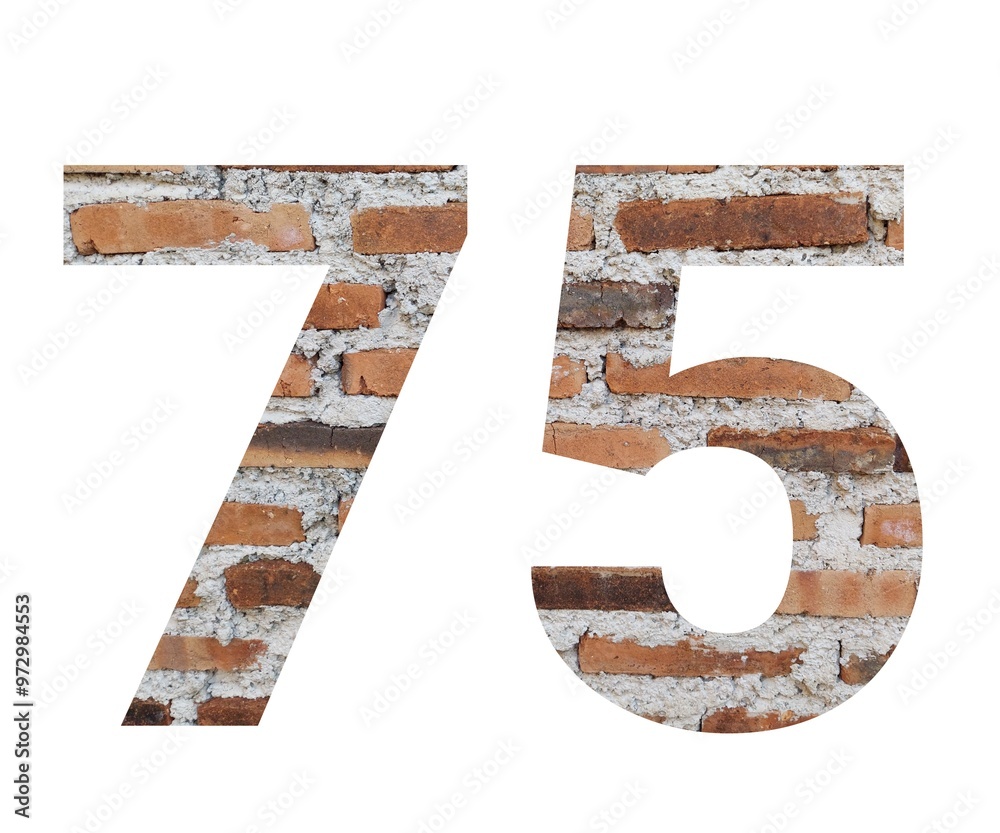 A high-resolution image of the number 75 formed from a brick wall ...