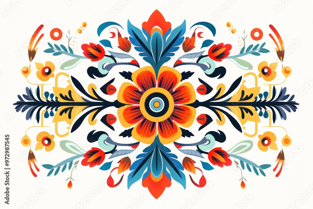 A stylized vector illustration of a Native American floral embroidery ...