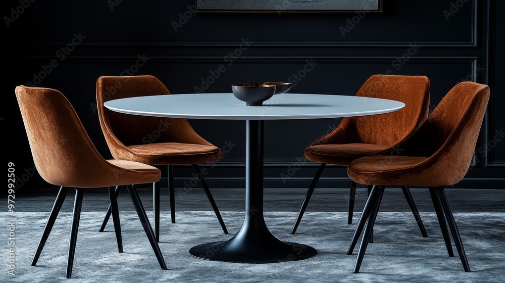 50-Inch Round Dining Table with White Top and Black Steel Legs ...