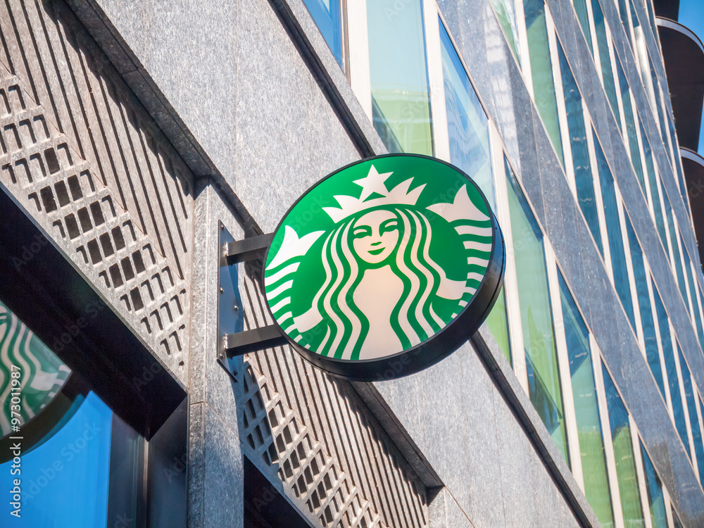 London, UK, September 13th 2024:Starbucks coffee shop logo sign ...