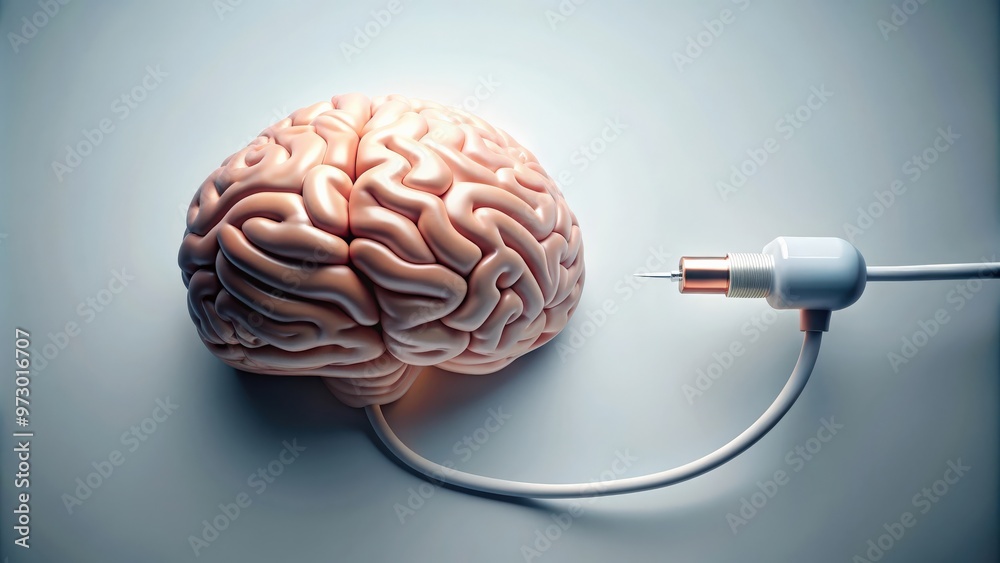 render of a human brain with socket plug on a light background ...