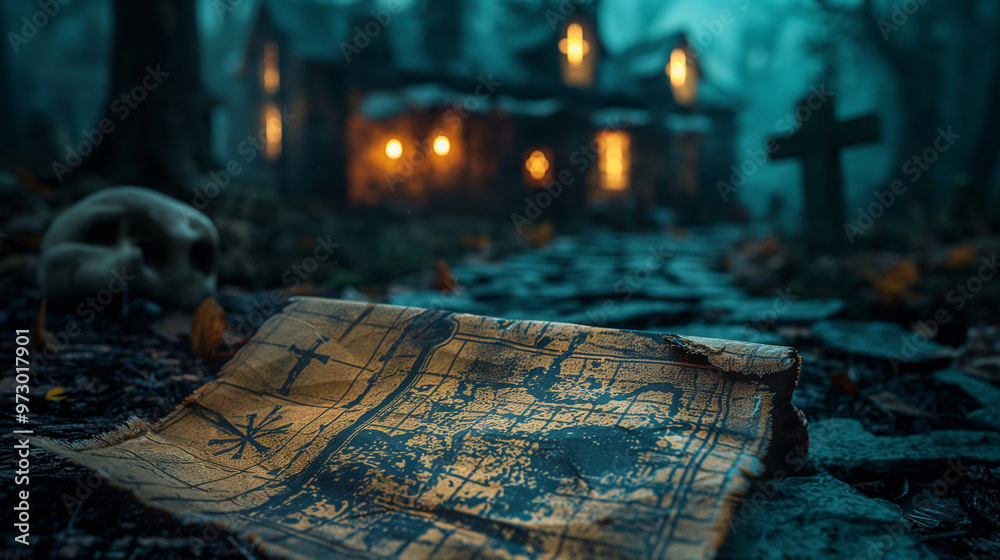 Spooky Scavenger Hunt, a treasure map with eerie symbols, leading ...