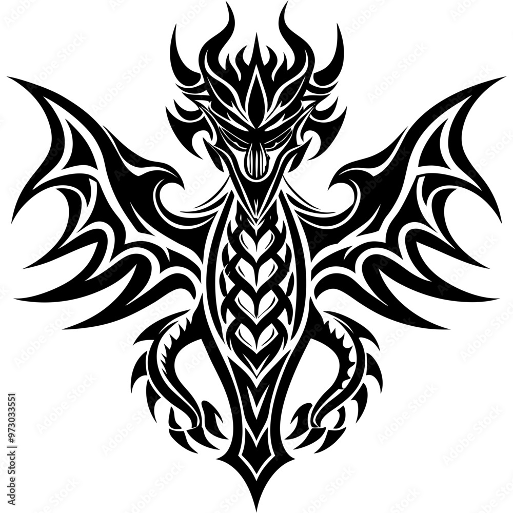 Vetor de dragon tattoo vector.dragon vector. Silhouette.fire spitting ...