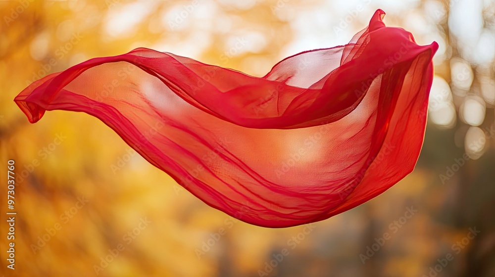 A red scarf blowing in the wind on a cold day, against a backdrop of ...