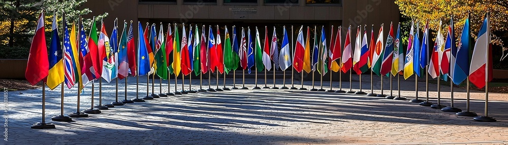 Flags of the World Aligned in the Sun, 20 flags, colorful ...