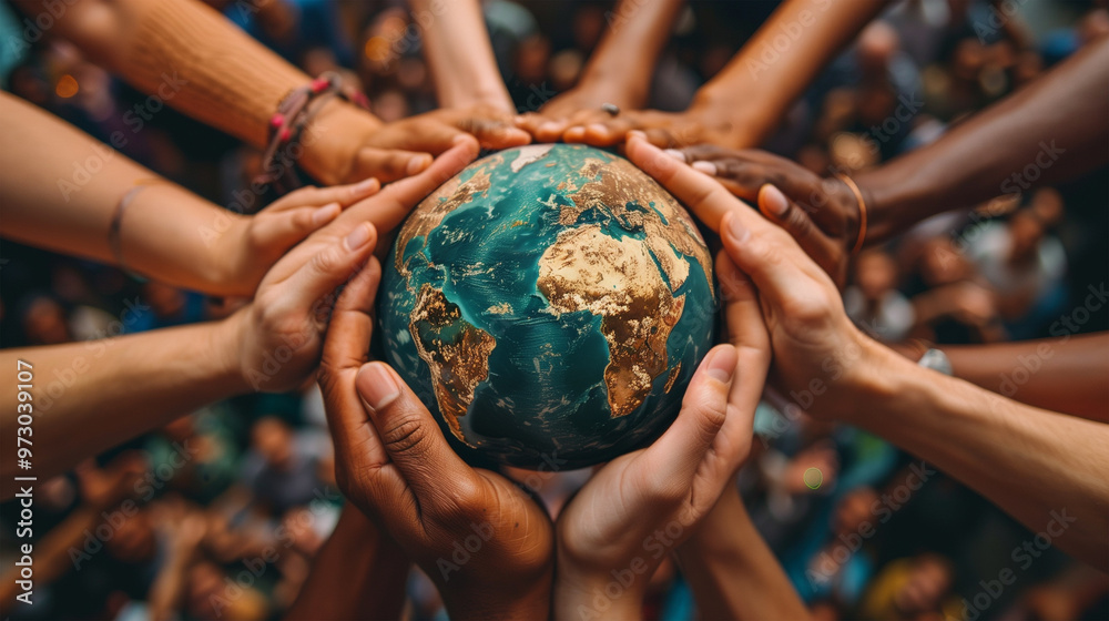 Network of hands forming a globe, with each hand representing a ...