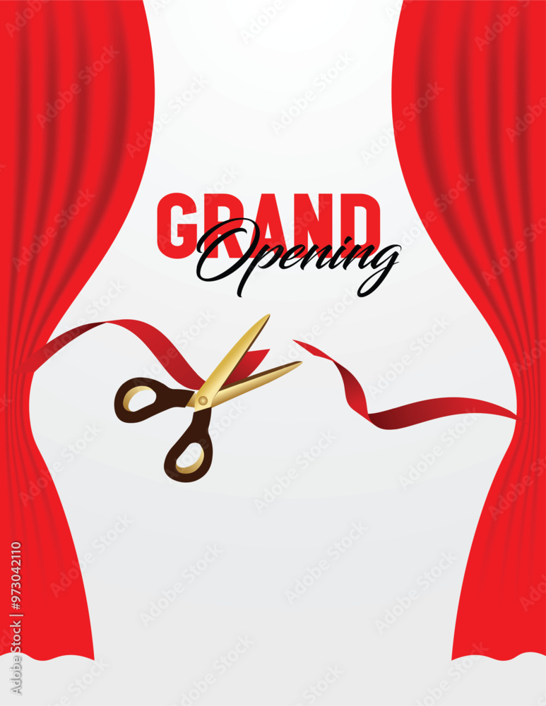 grand opening red curtain red ribbon cutting cutting vector poster ...